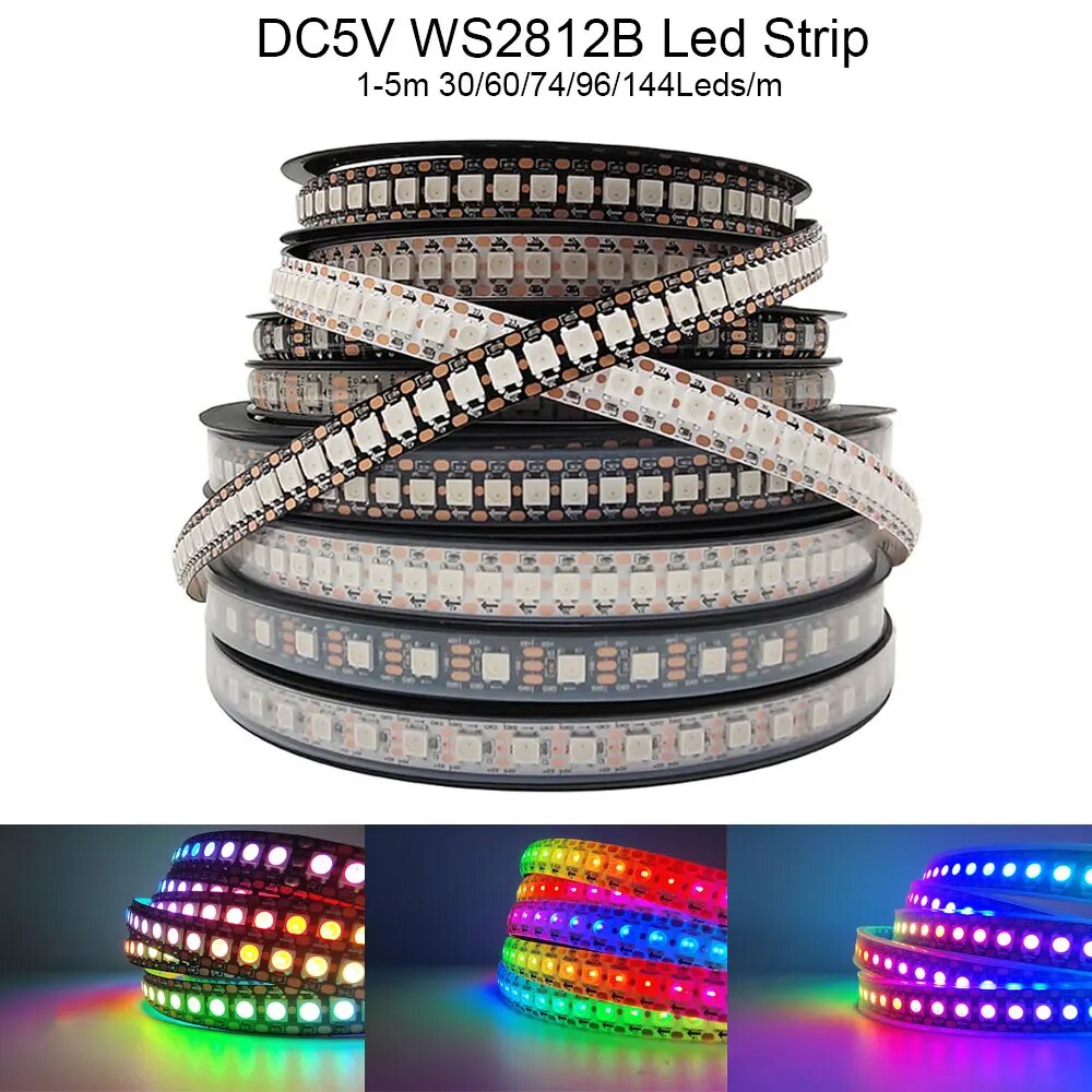 Aurboos светодиодная лента WS2812B 5050RGB DC5V White PCB, 1Meter IP65, 60Leds Per Meter