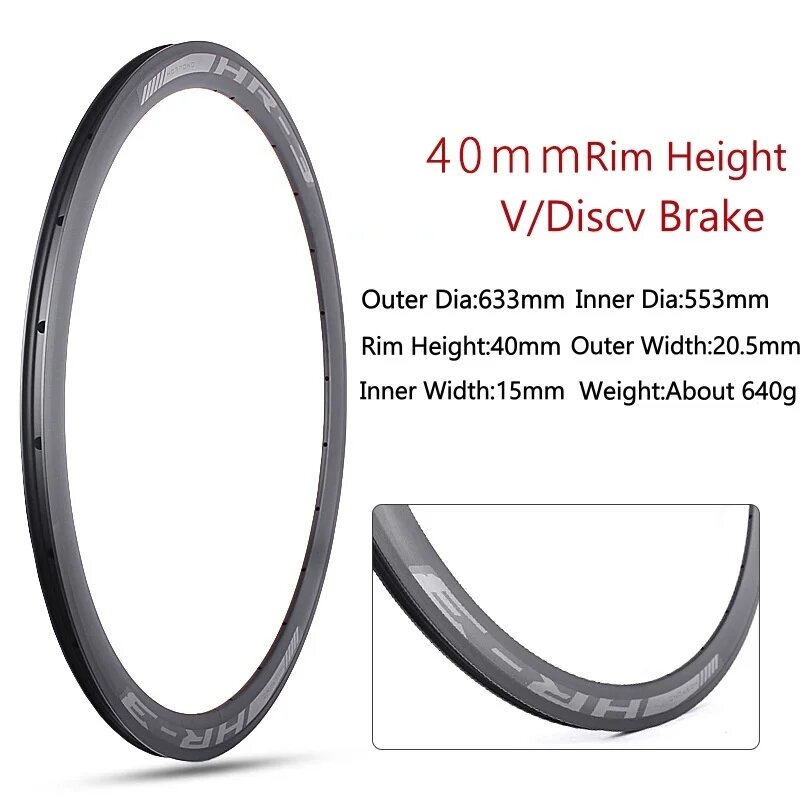 Карбоновые обода для шоссейного велосипеда FV 700C 20/24/28/32 отверстия Серый, 2x700C 40MM 24H