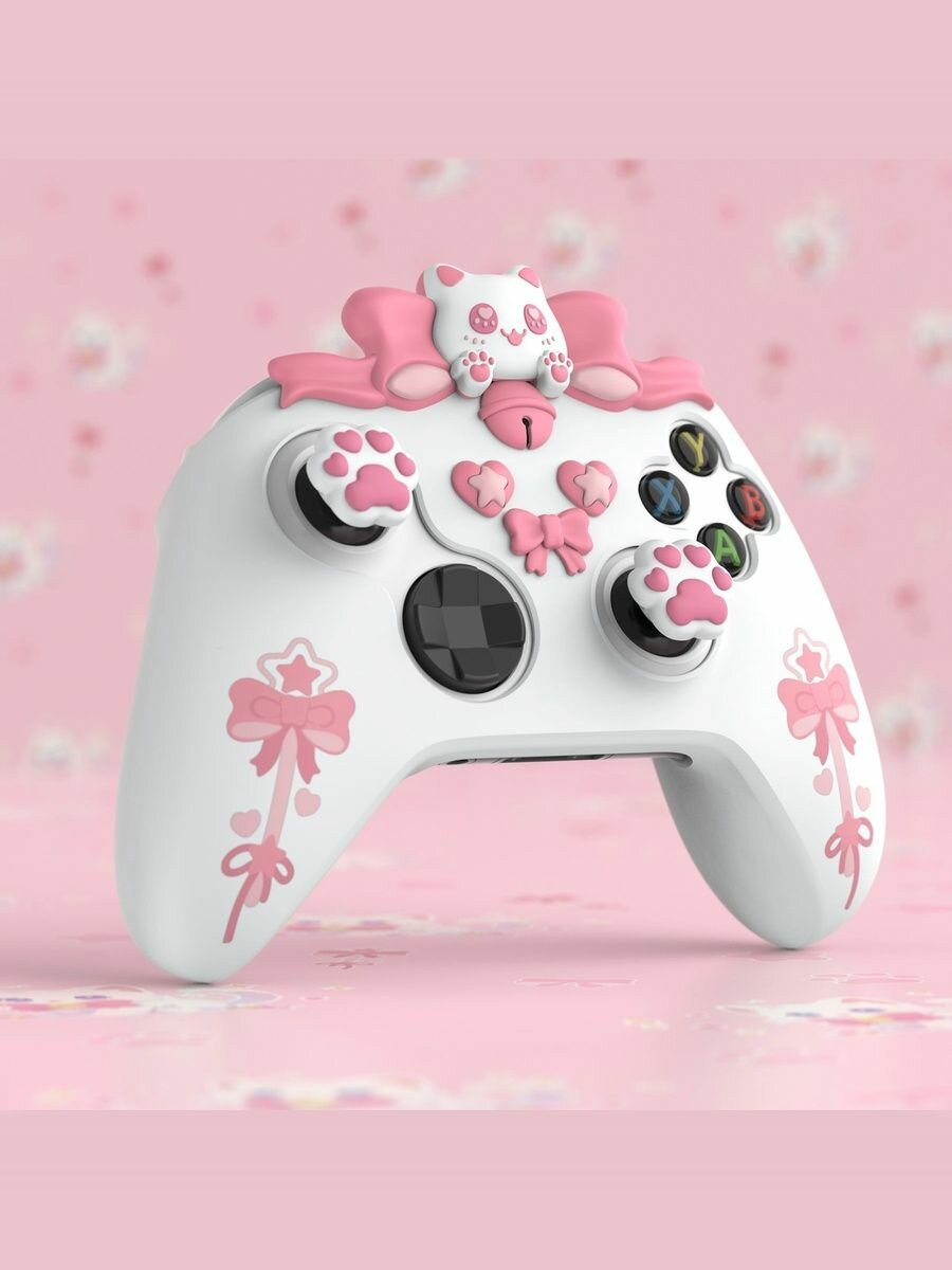 PlayVital Силиконовый Чехол для Геймпада Xbox Series X/S, Sweetheart Kitty, Противоскользящий, с 6 Колпачками и Наклейками, Белый противоскользящий силиконовый для Xbox Series