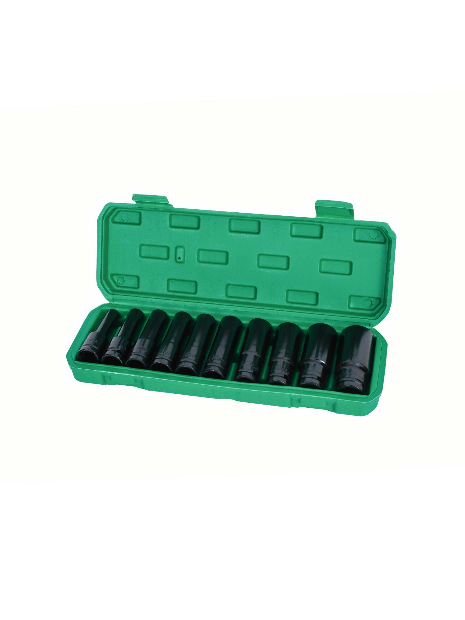 Набор головок ударных 10 шт (8 - 24 мм) 1/2" TREK TR33010, зеленый кейс