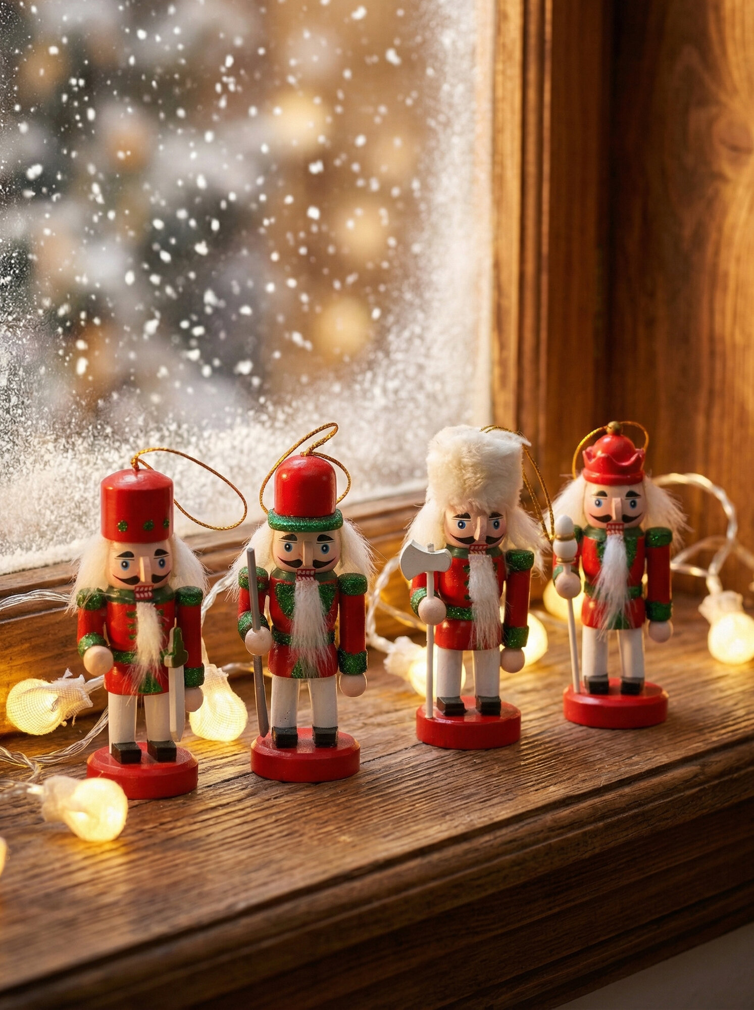 Новогодний декор для ёлки-Сказочный персонаж "Щелкунчик" набор из 4-х штук, размер: 10*4 см