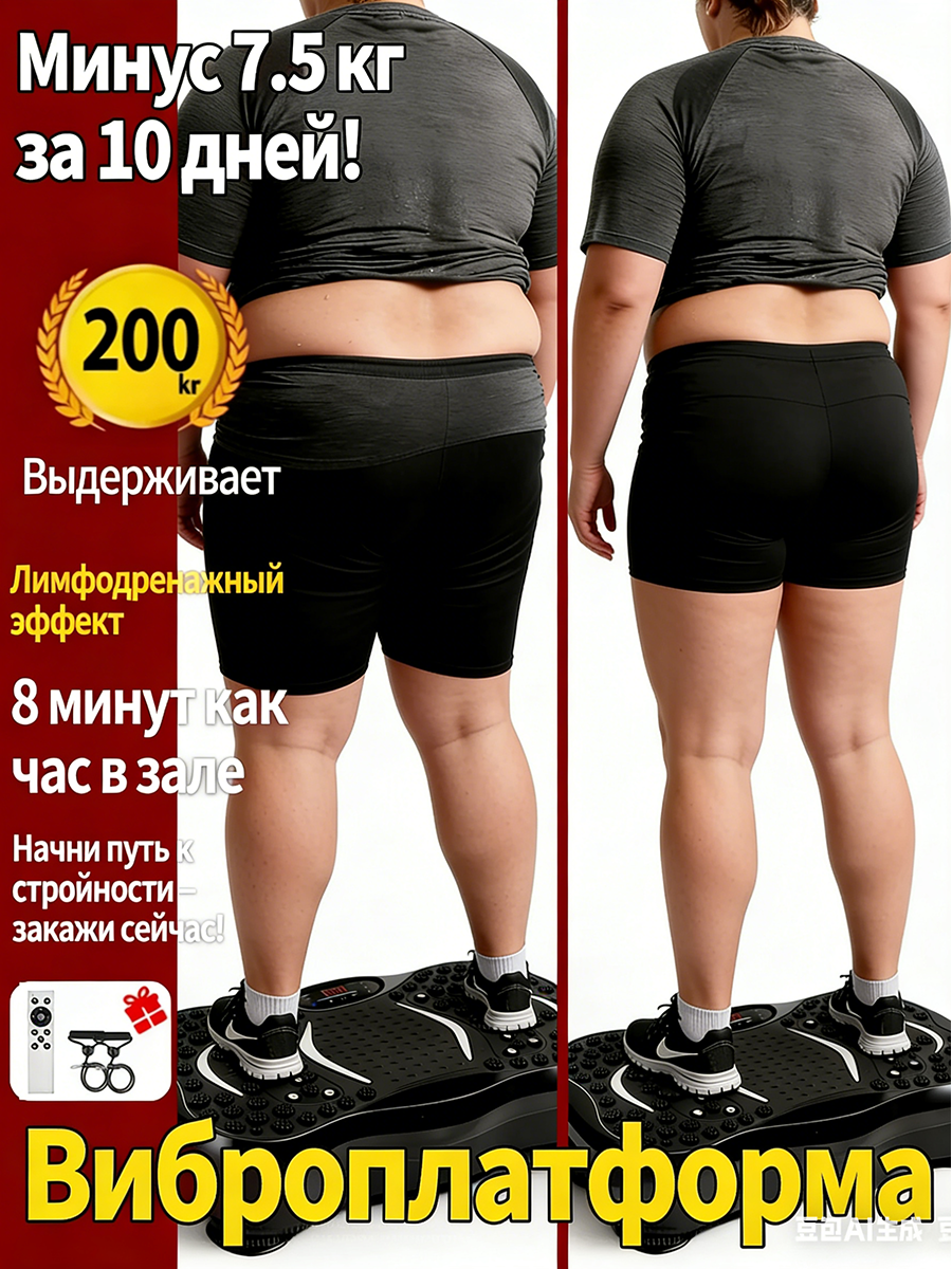 Виброплатформа для похудения до 200 кг с музыкой, домашний кардио тренажер электрический антицеллюлитный