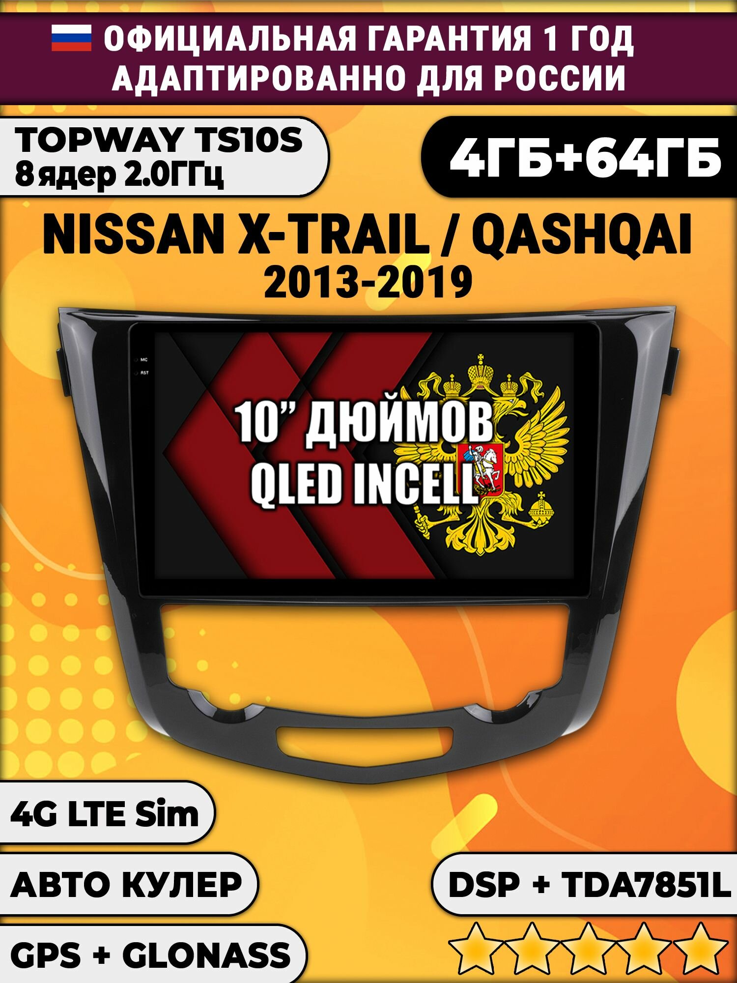 TS10S 8 ядер, 4гб+64гб для NISSAN QASHQAI (2013-2019) / X-TRAIL (2013-2019), Android магнитола - Рамка под климат контроль