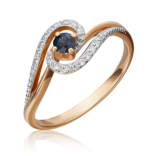 Кольцо, красное золото, 585 проба, сапфир, бриллиант