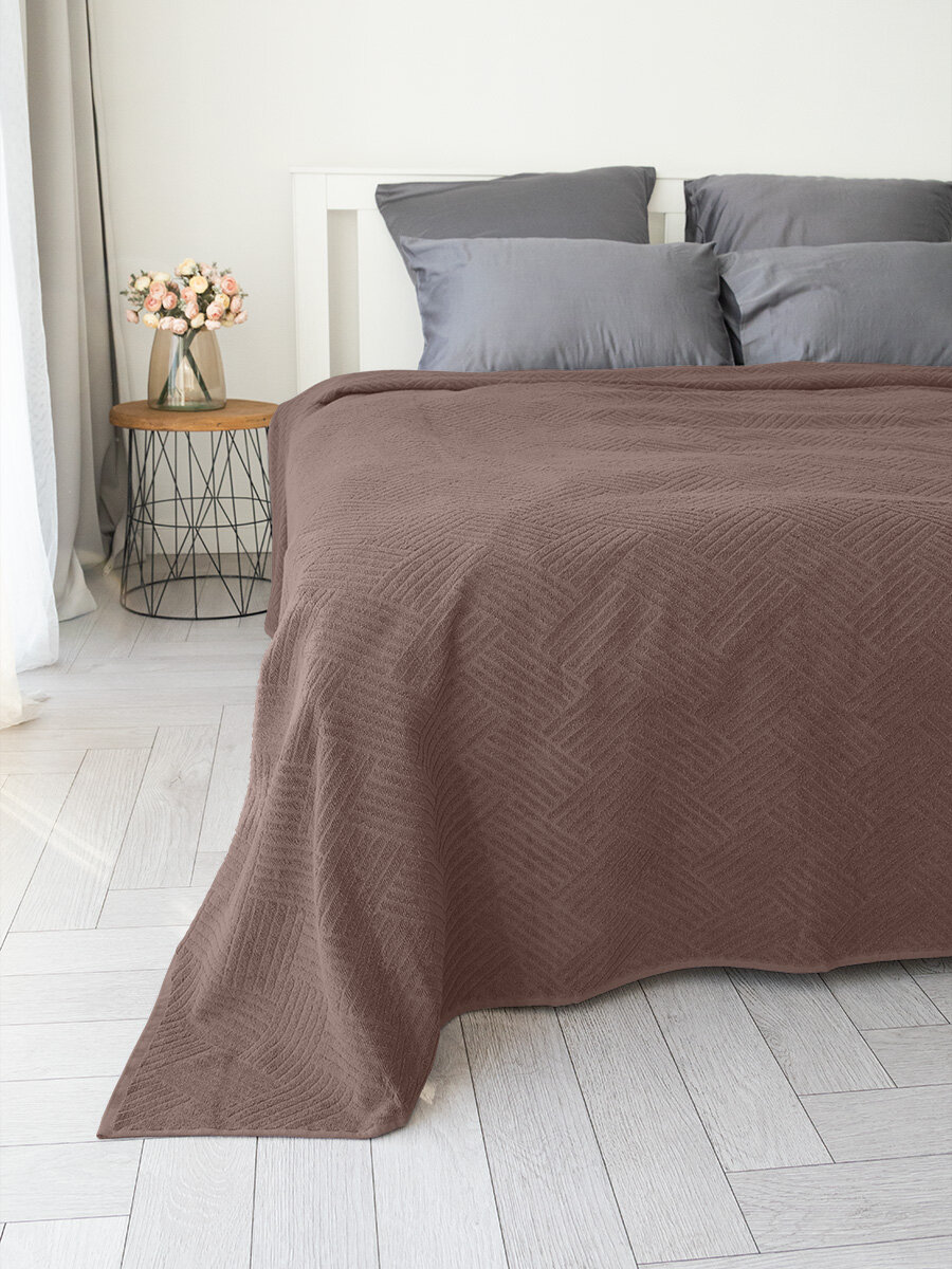 Простыня махровая жаккардовая 200x220см, коричневая, D000183