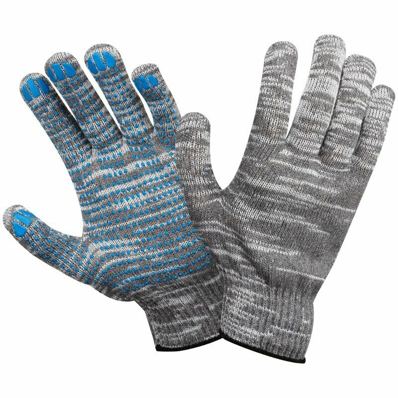 15 пар Перчатки х/б 10 класс OfficeClean, люкс, с точечным ПВХ, 4 нити, серые, 50-52г, 133 текс