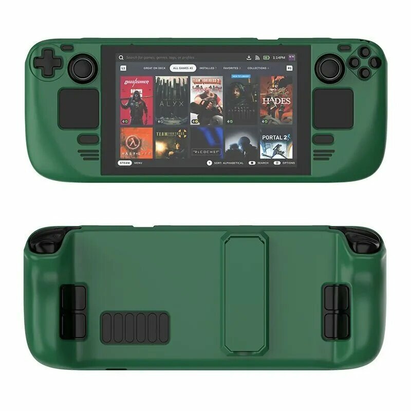 Чехол Steam Deck OLED/LCD , со встроенной подставкой, Цельный жесткий чехол с полной защитой, зелёный
