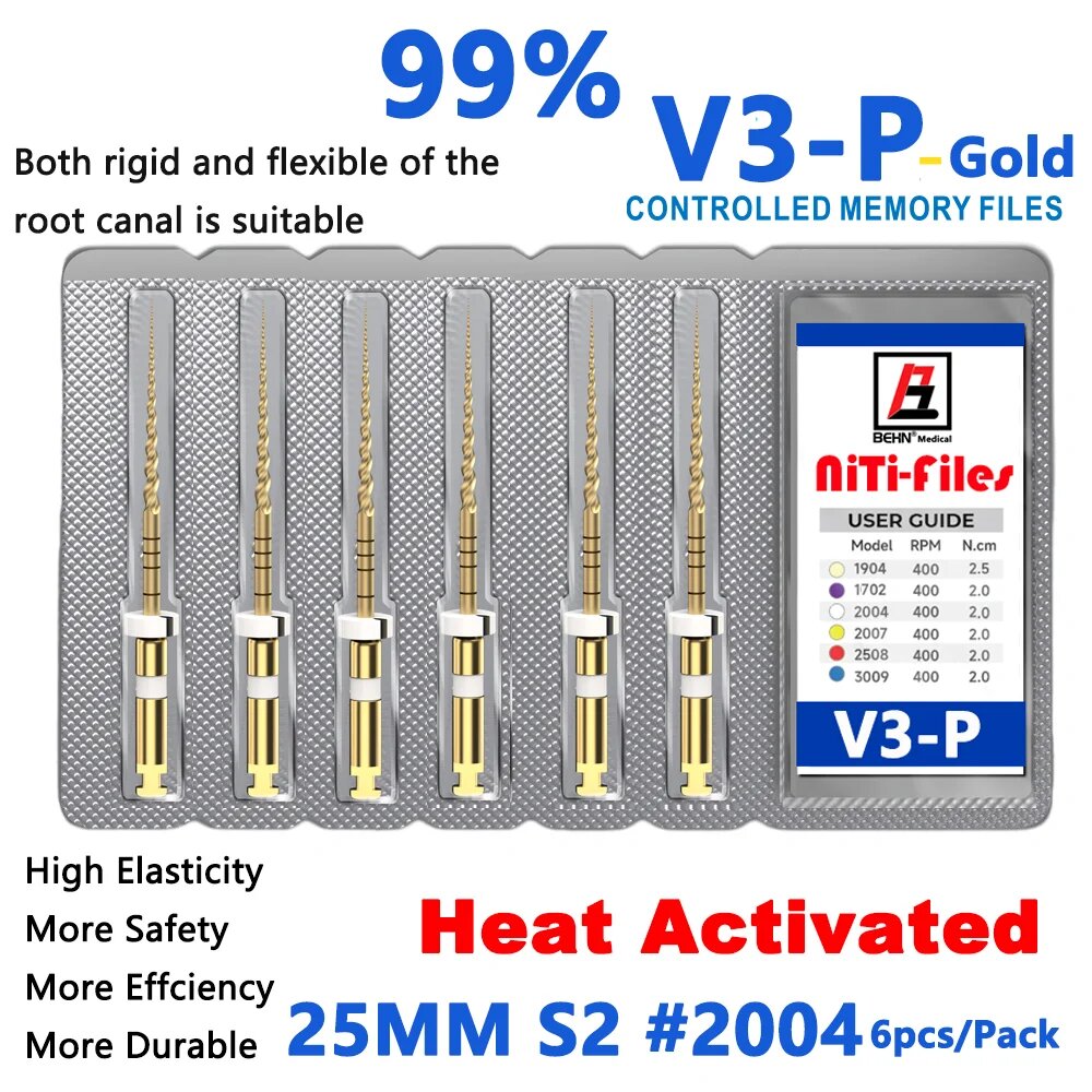 Стоматологические файлы RAISYOU V3-P Gold 25мм S2 #2004 6шт