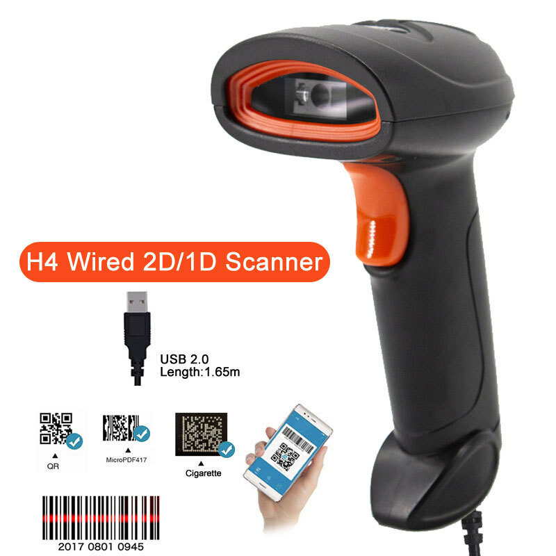 1D лазерный сканер штрих-кодов с красным светом, Bluetooth 2D беспроводной сканер штрих-кодов для экспресс-логистики, проводной сканер