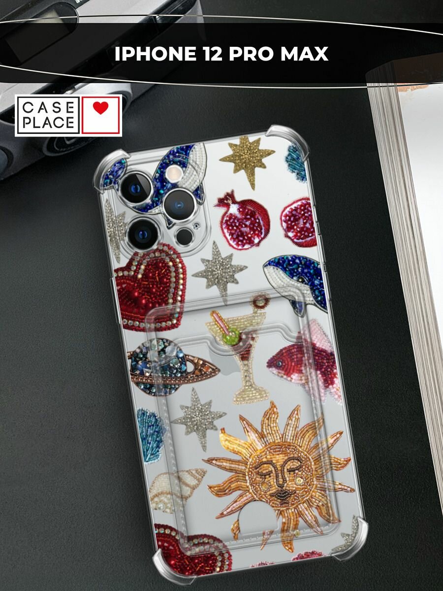 Чехол на Apple iPhone 12 Pro Max (Айфон 12 Про Макс) с картой и принтом Паттерн из страз