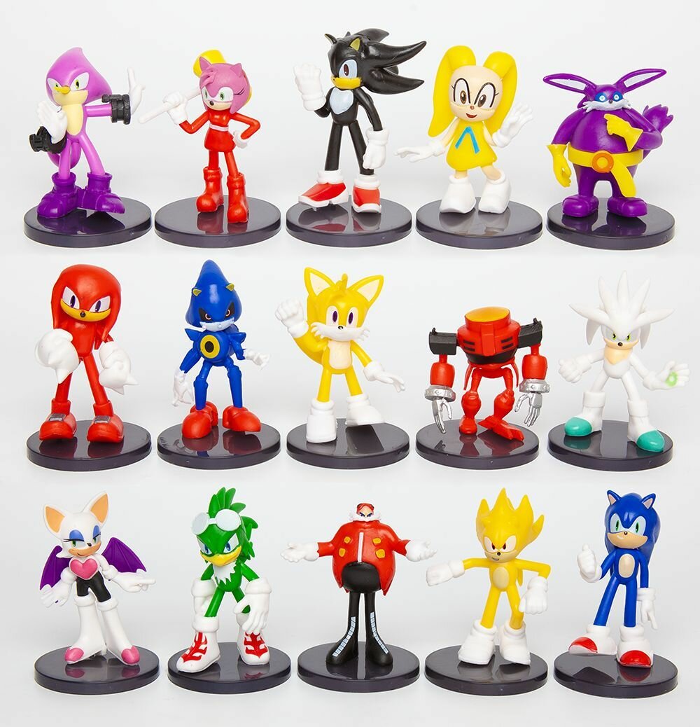 Набор фигурок Соник Ехидна Наклз, Эми Роуз, Еж Метал, Тейлз, Кот, Омега / Sonic 15шт (8см, пакет)