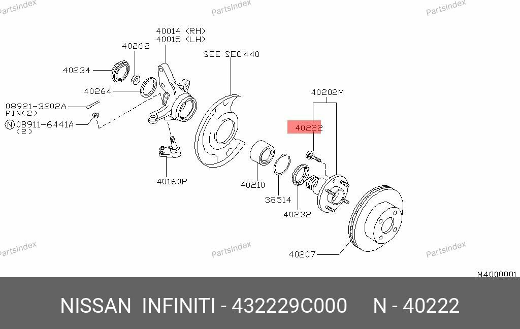 Шпилька колеса, NISSAN 432229C000