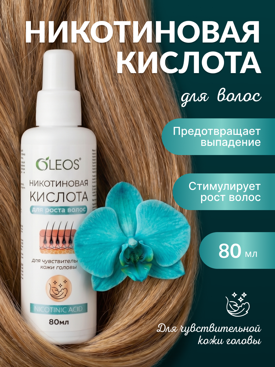 Никотиновая кислота для роста волос для чувствительной кожи головы, 80 мл