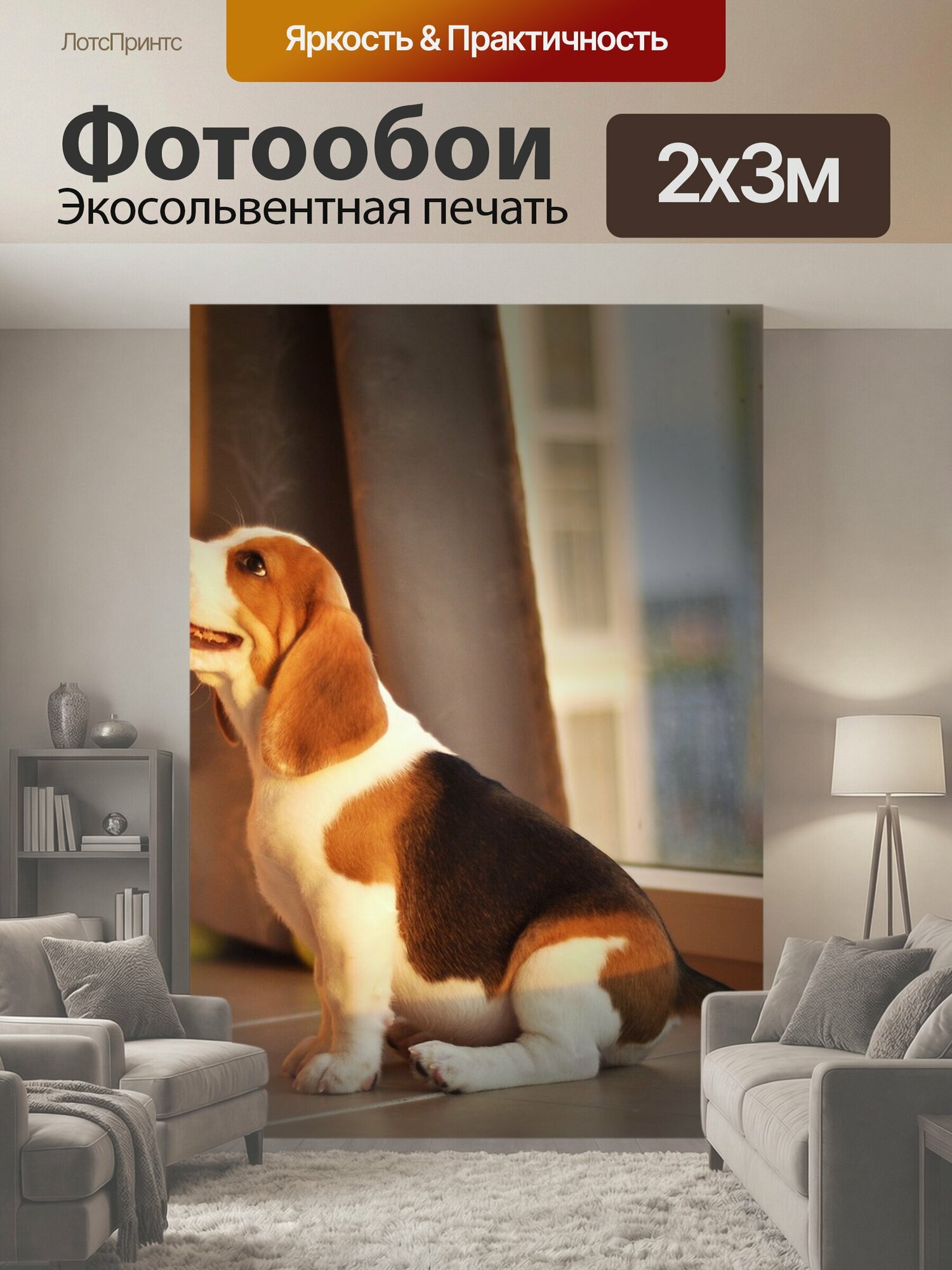 Фотообои "Бигль, щенок, собака" 200x300 см. экосольвентная печать