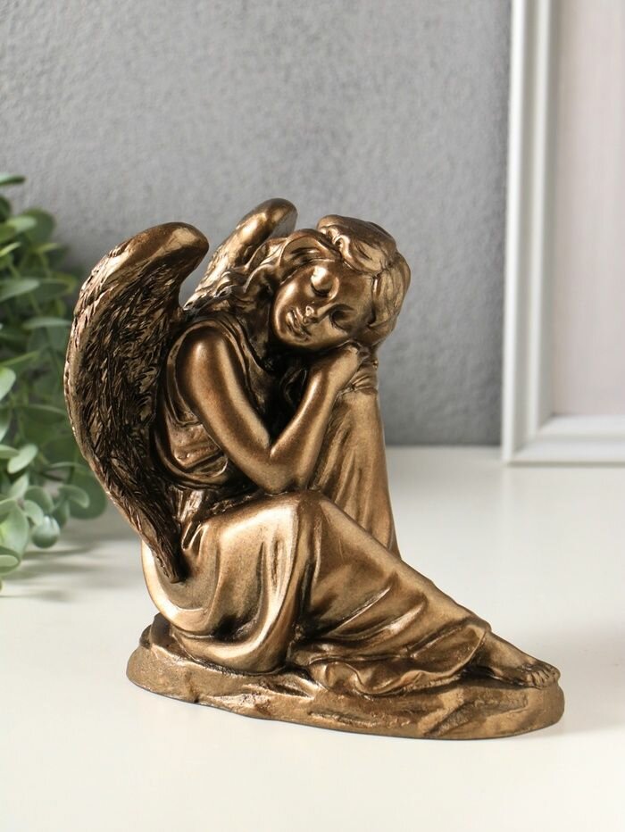 Фигурка гипс Ангел на скале спит , 16 см, бронза