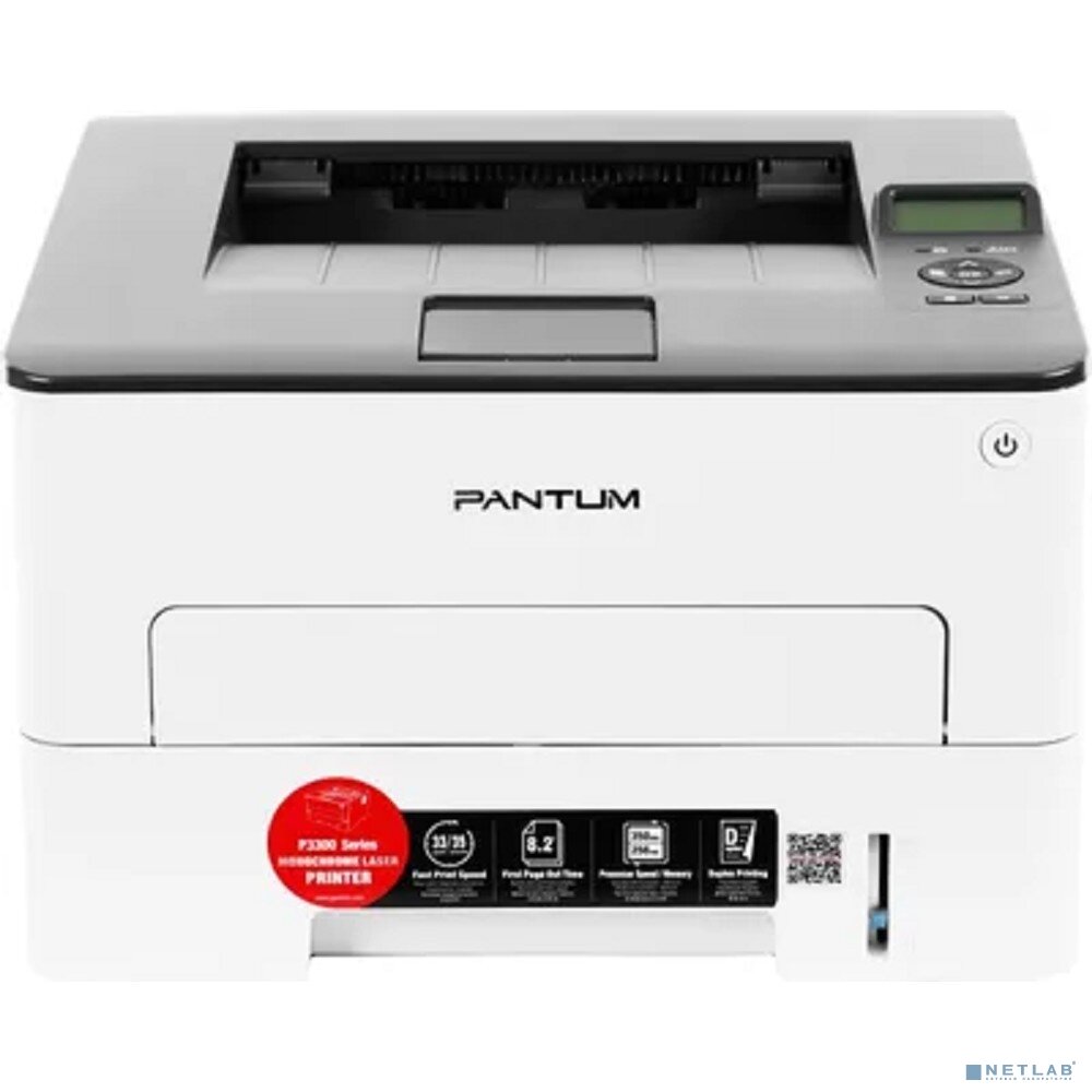 Pantum P3302DN, Принтер, Mono Laser, дуплекс, А4, 33 стр/мин, 1200 dpi, 256Мб RAM, PCL/PS, лоток 250 листов, USB/LAN, нагр. макс 60000 стр/мес, рек. 3000 стр/мес, серый корпус {проектная модель}