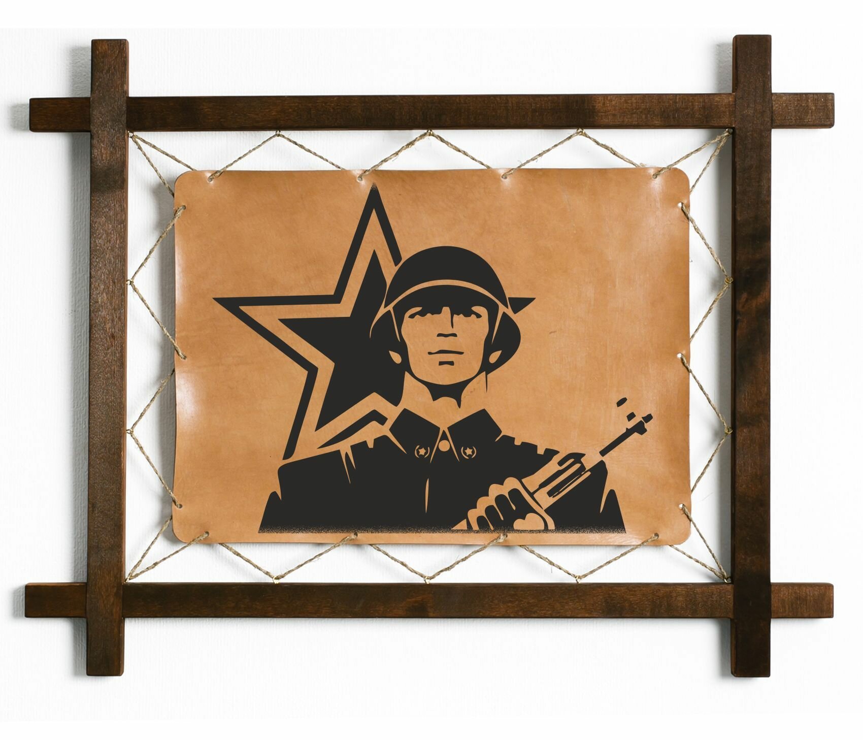 Картина интерьерная, натуральная кожа, "Воин", в деревянной раме, BoomGift