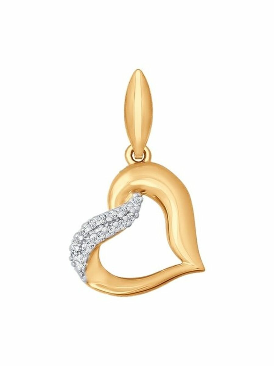 Подвеска, красное золото, 585 проба, фианит