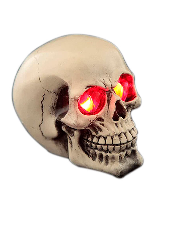 Декорация "Череп"из пластика, со светящимися глазами, выс.10см, глуб.13,5см, шир.10см. (Цв: Бежевый )