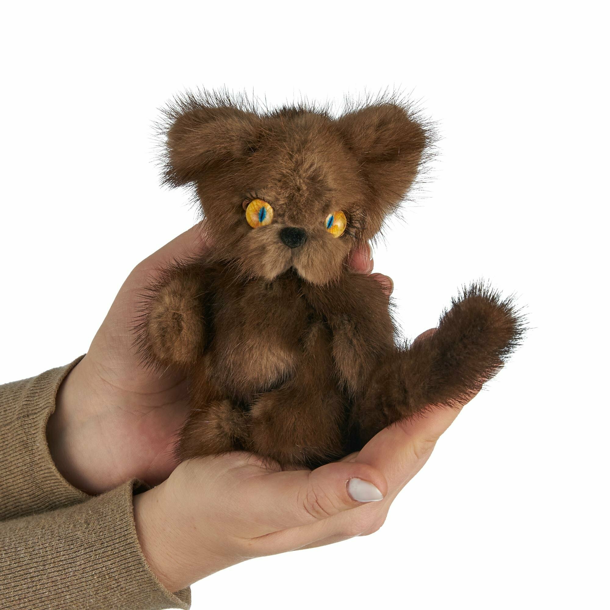 Мягкая игрушка котенок Holich Toys тедди из натурального меха рыжий с ярко-желтыми глазами, котик, мягкие игрушки, игрушки для детей, детские игрушки, игрушки для девочек, игрушки для мальчиков