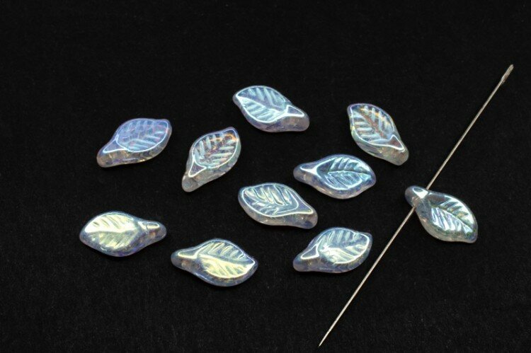 Бусина Листочек 12х6х3мм, цвет 00030/28703 белый, прозрачная, 735-149, 10шт