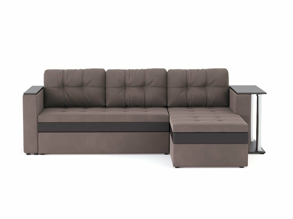 Угловой диван Атланта Эконом дельфин, велюр Зара Лайт браун 05, столик, правый угол