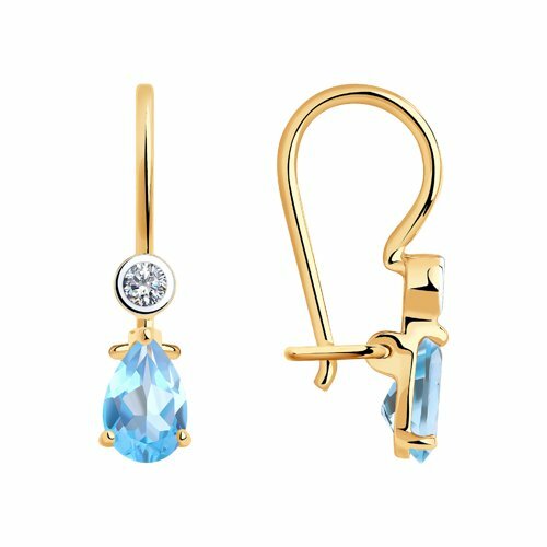 Серьги, красное золото, 585 проба, топаз