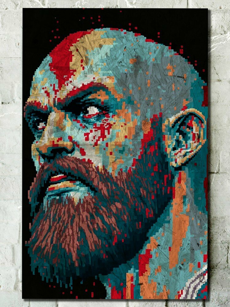 Картина интерьерная на рельефной доске ОСП игра god of war пиксель арт - 11663
