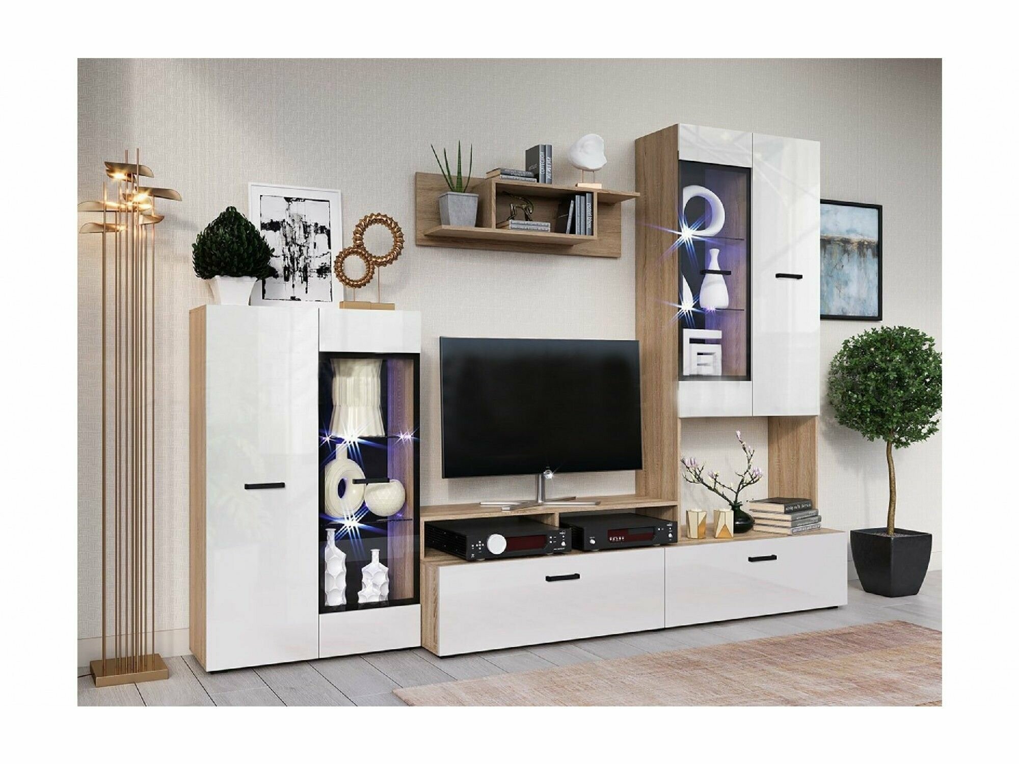 Гостиная Нэнси NEW МДФ Вариант №3 Белый глянец/Дуб сонома