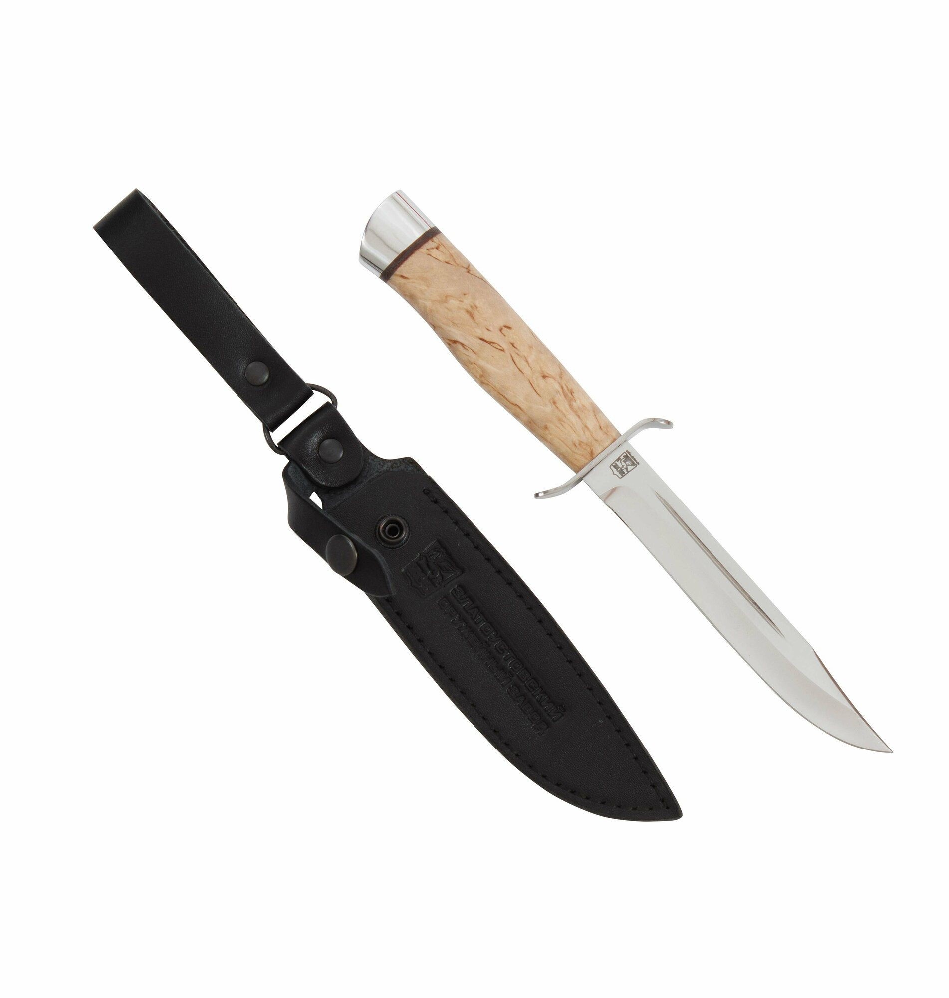 Нож Златоустовский оружейный завод "Разведчика" (сталь 110Х18МШД, карельская берёза-ал.)