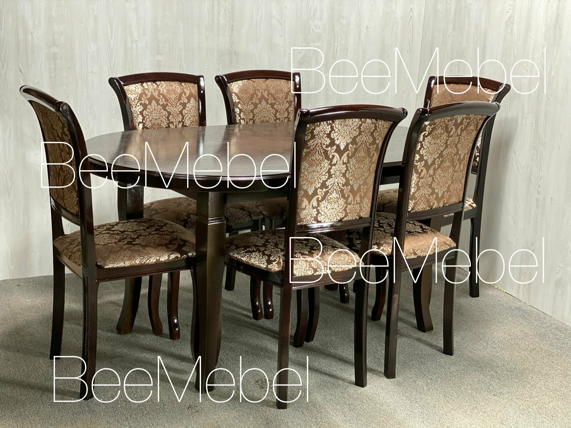 Обеденная группа, шпонированный стол и стулья, 160х90х76 см, 6 шт