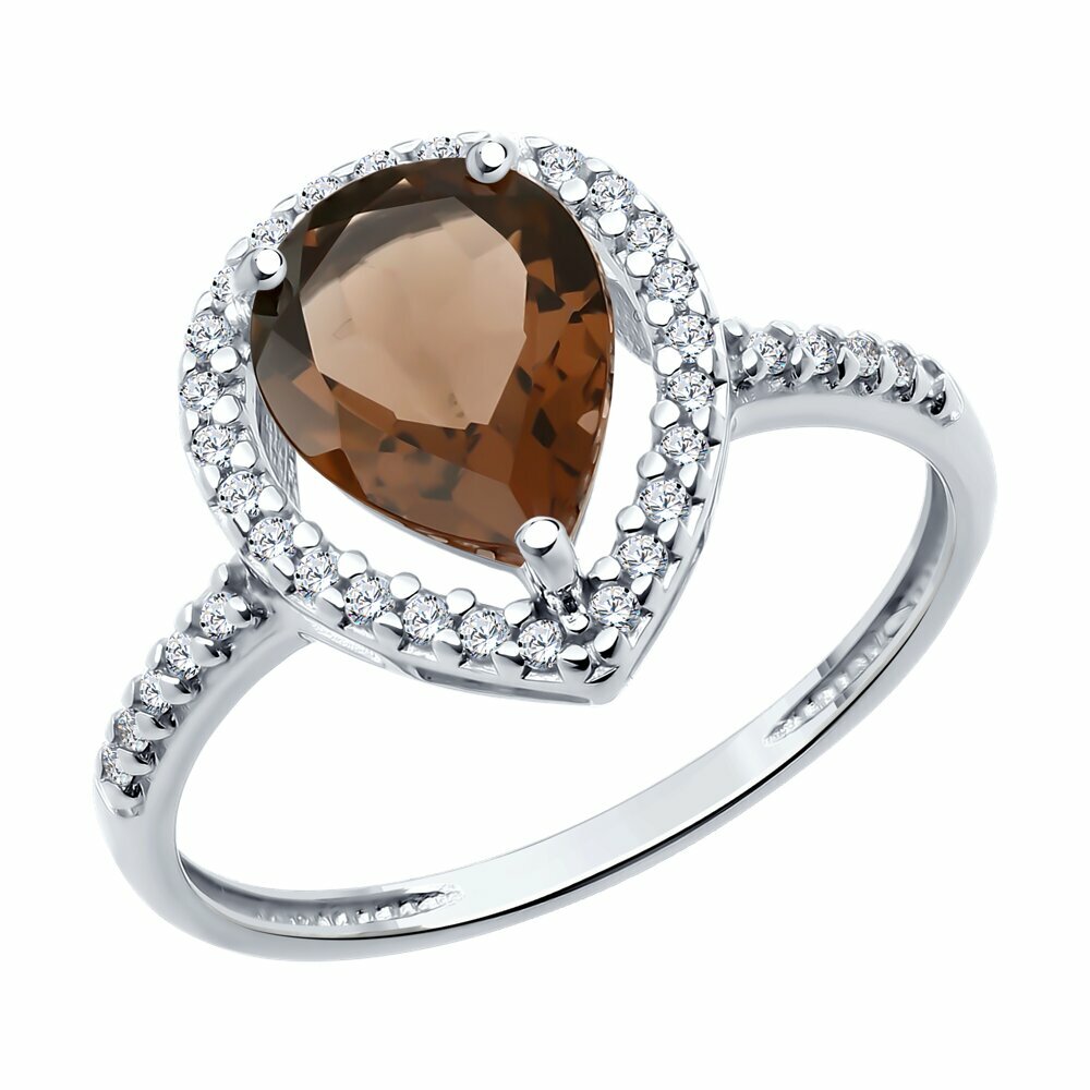 Кольцо, серебро, 925 проба, раухтопаз, фианит