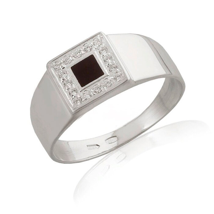 Кольцо, серебро, 925 проба, эмаль, фианит