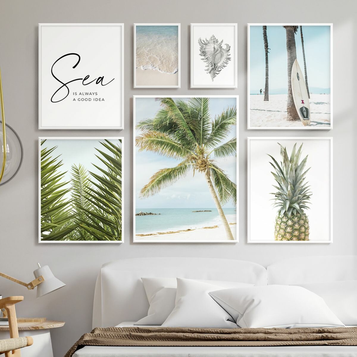 Набор постеров 7 шт "Пальмы и океан" плакат для интерьера, картина на стену