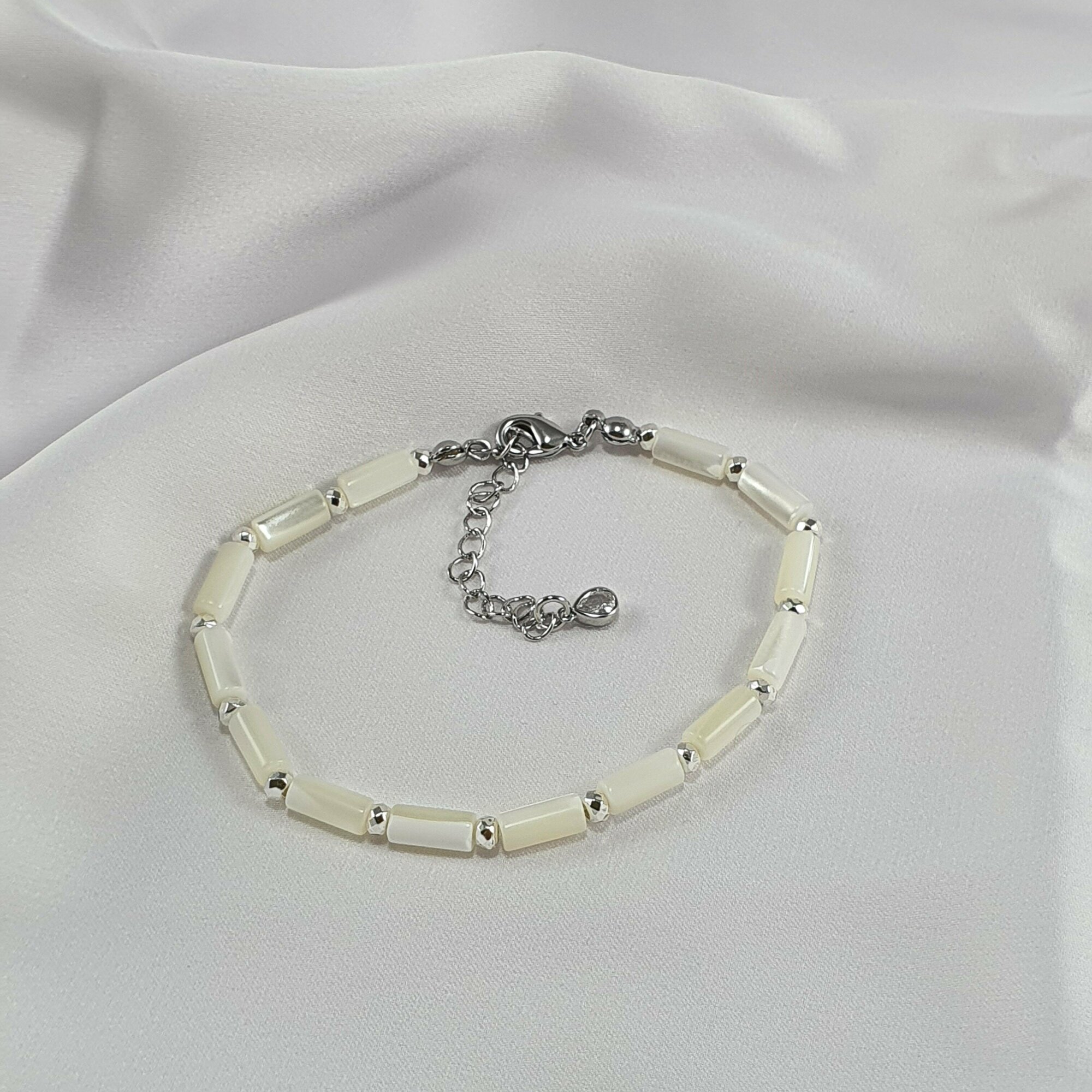 Браслет, гематит, перламутр