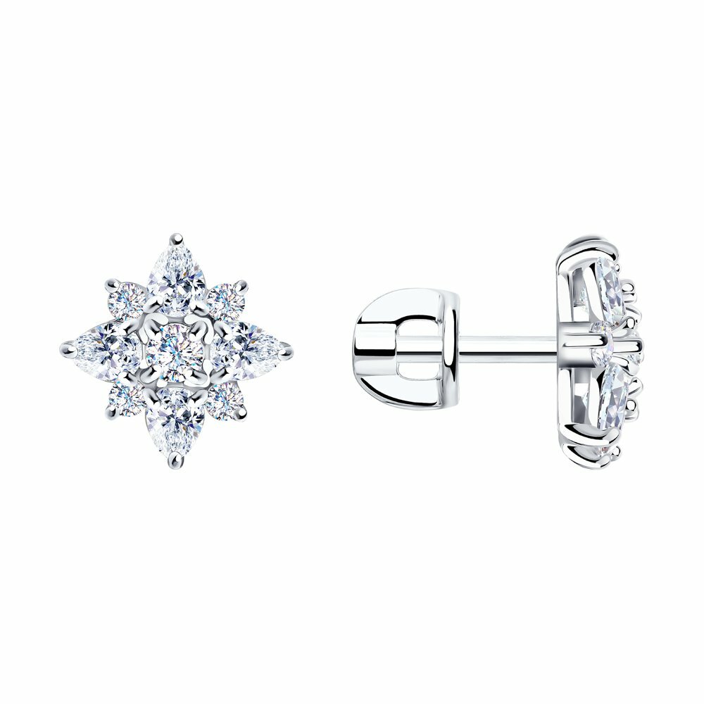 Серьги пусеты, серебро, 925 проба, родирование, фианит