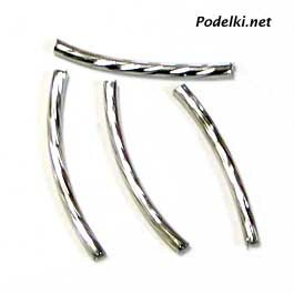 Фурнитура для бижутерии Трубочка изогнутая DC060-02 рифленая серебряный цвет 25x2 мм, цена за 30 шт.