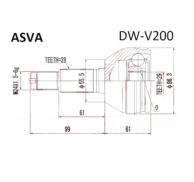 ASVA DW-V200 (96481002) шрус Chevrolet (Шевроле) epica (v200) 2003-2006