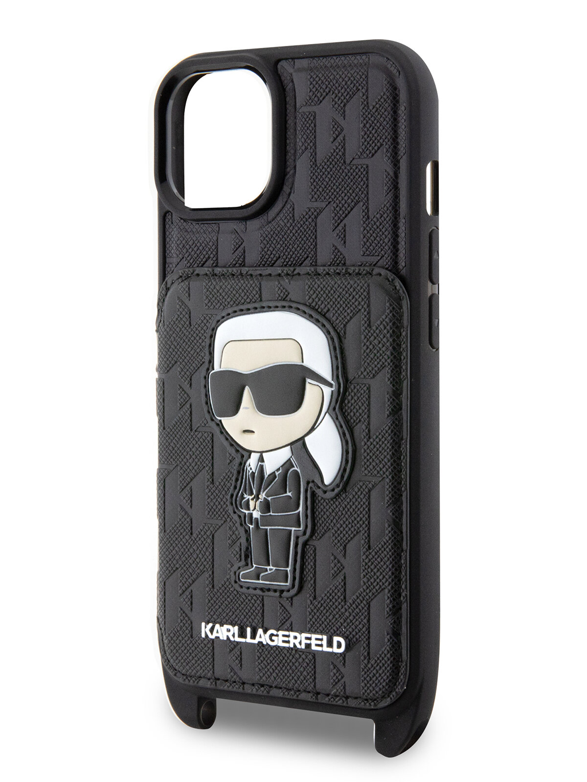 Lagerfeld для iPhone 15 чехол Crossbody cardslot PU Saffiano Monogram NFT Karl Ikon Hard Black
