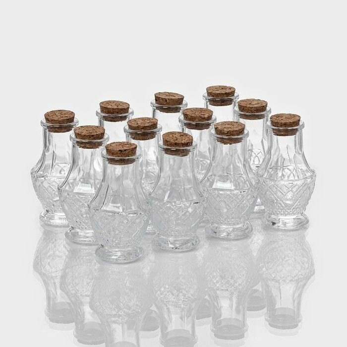 Набор баночек стеклянных для специй с пробковой крышкой Доляна Пафе , 50 мл, 5 8,4 см, 12 шт