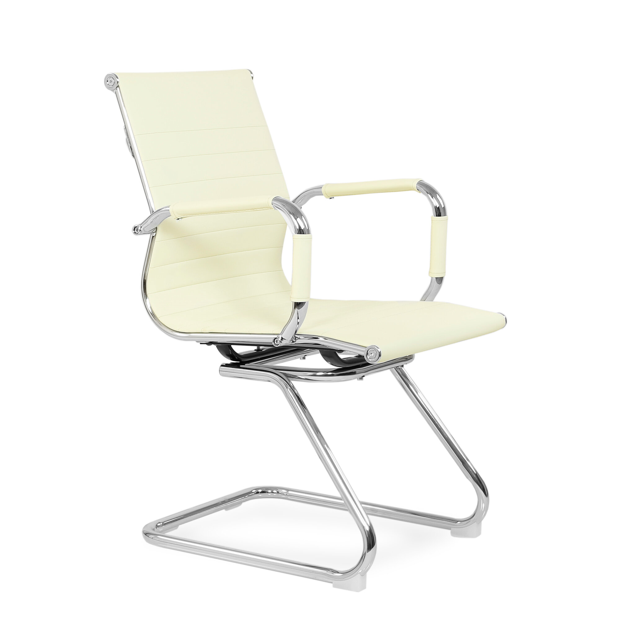 Кресло Barneo K-113, бежевая кожа, хромированные полозья, подлокотники