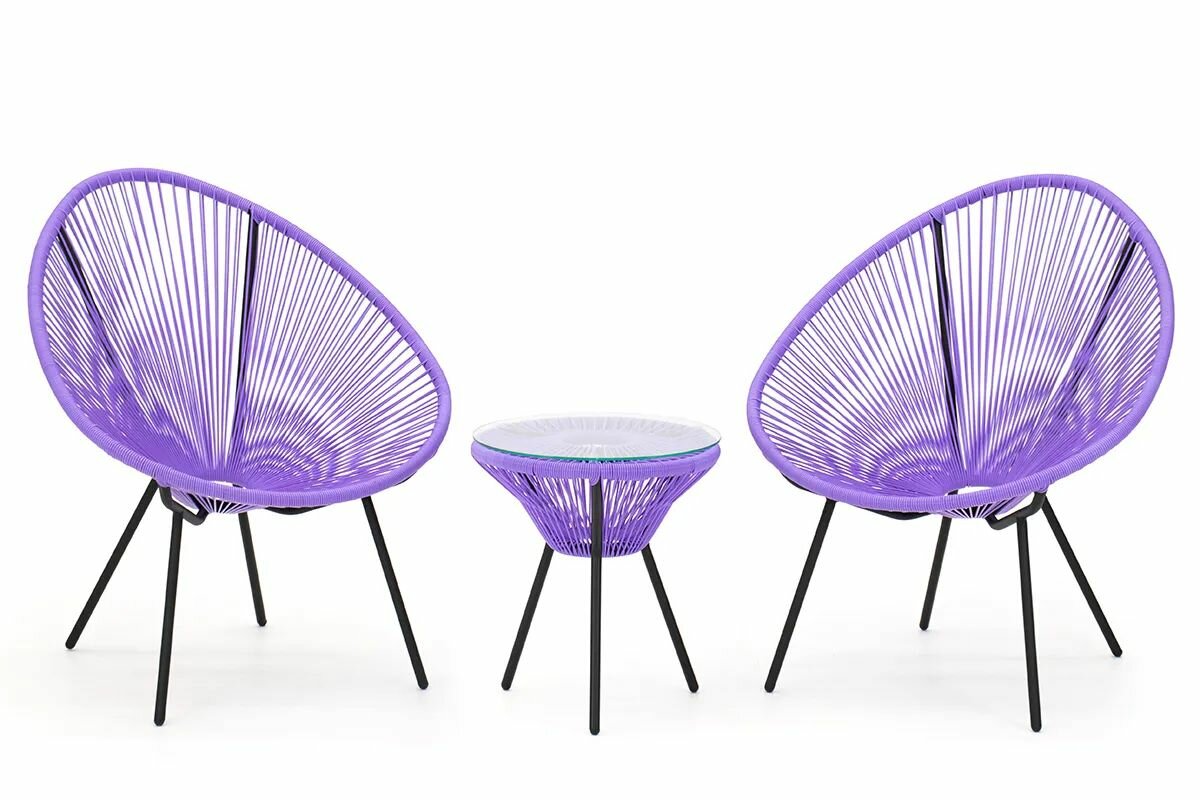Комплект плетеной мебели KORNERA "Акапулько" на 2 персоны, каркас черный, искусственный ротанг лавандовый
