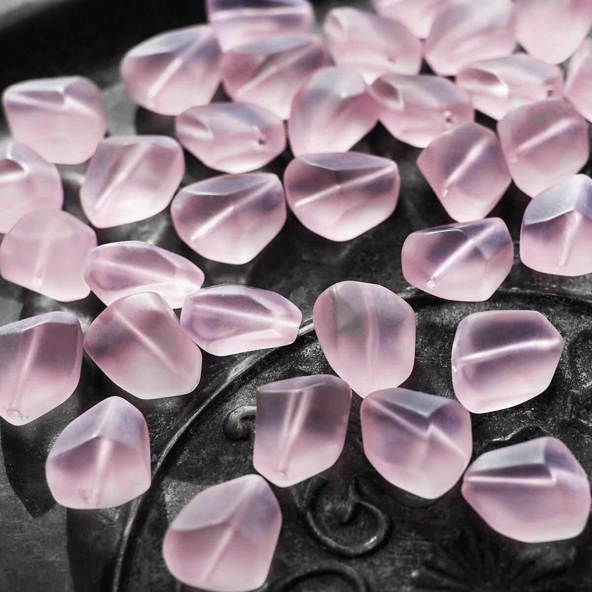 Бусины стеклянные фигурные 10 шт, матовые, цвет розовый, 15x11.5x8.5 мм