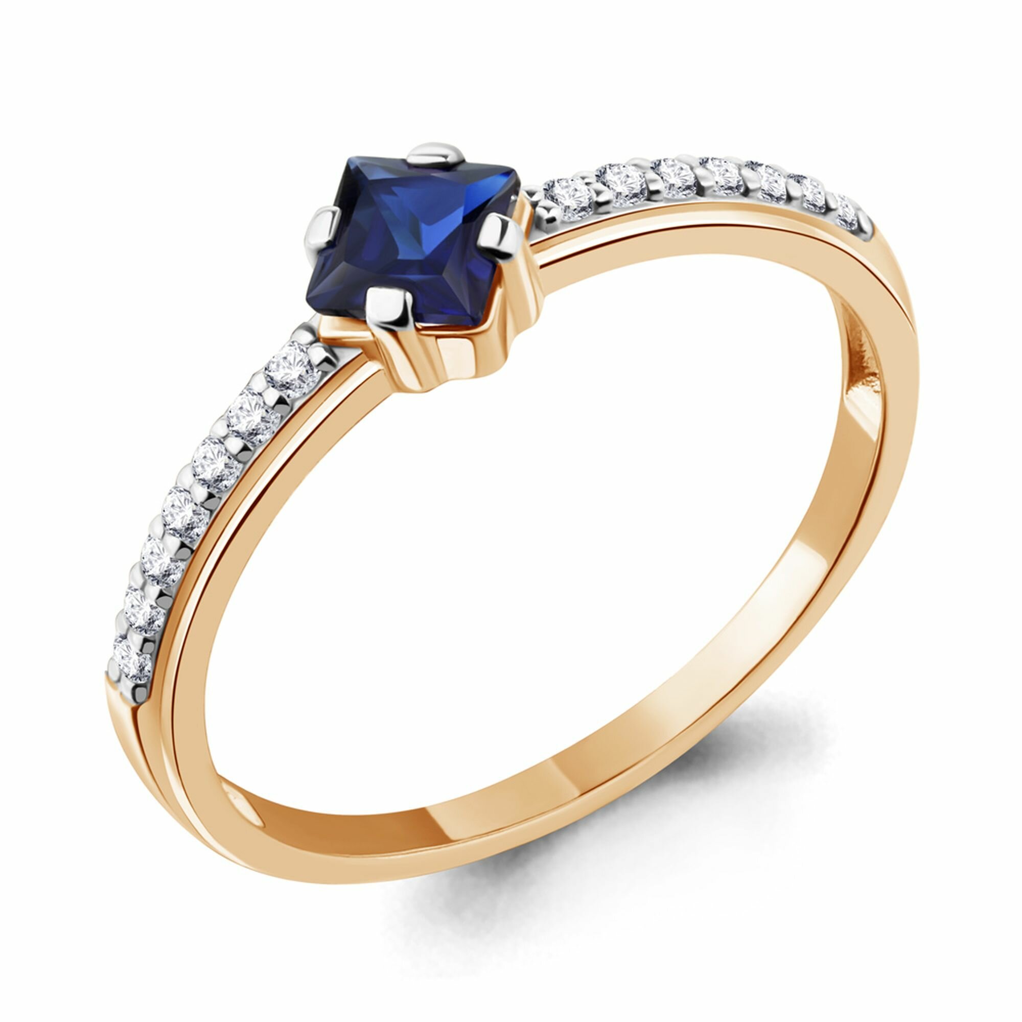 Кольцо, красное золото, 585 проба, бриллиант, сапфир