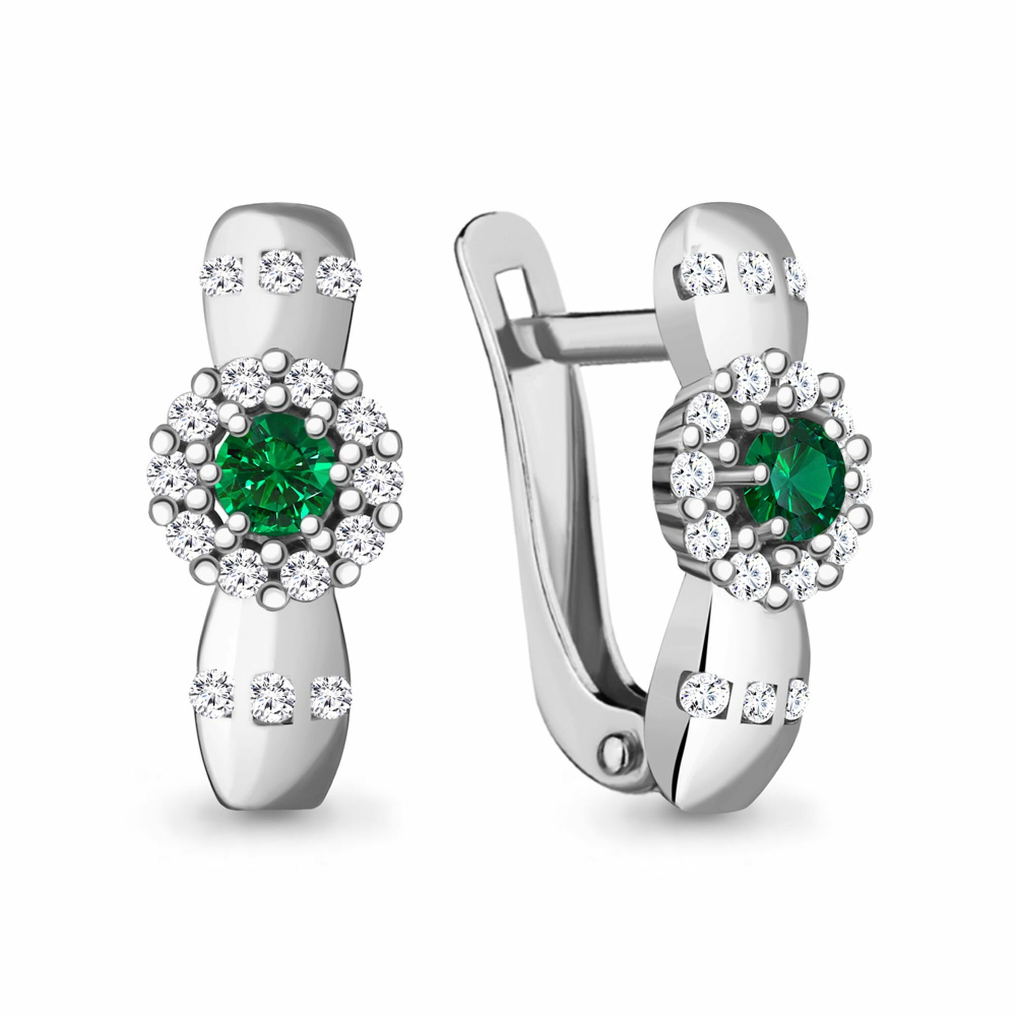 Серьги, серебро, 925 проба, родирование, изумруд синтетический, фианит