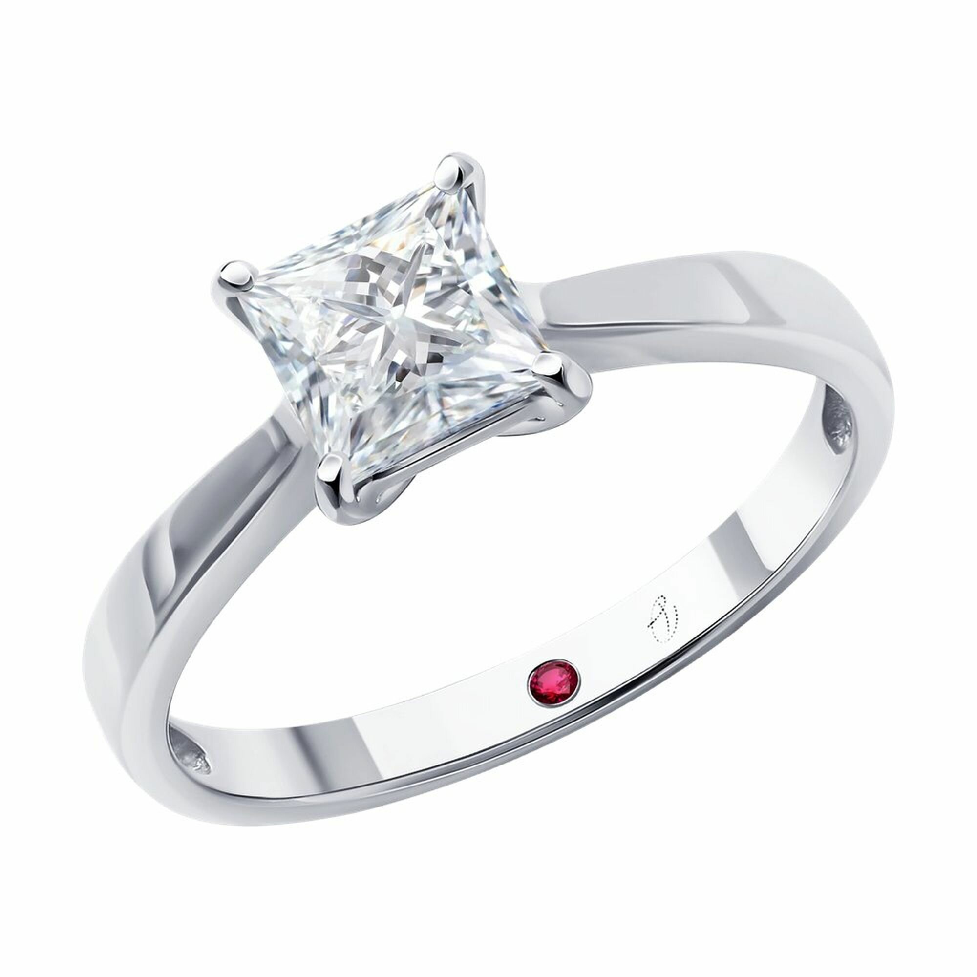 Кольцо, белое золото, 585 проба, бриллиант выращенный, рубин