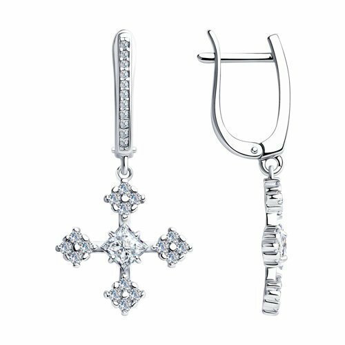 Серьги с подвесками, серебро, 925 проба, родирование, фианит