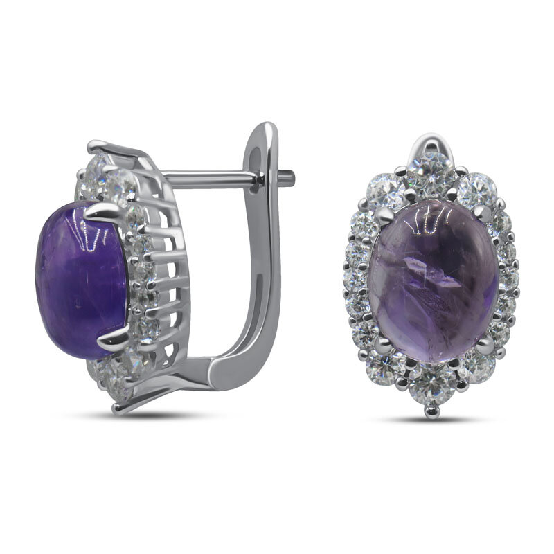 Серьги, серебро, 925 проба, фианит, аметист