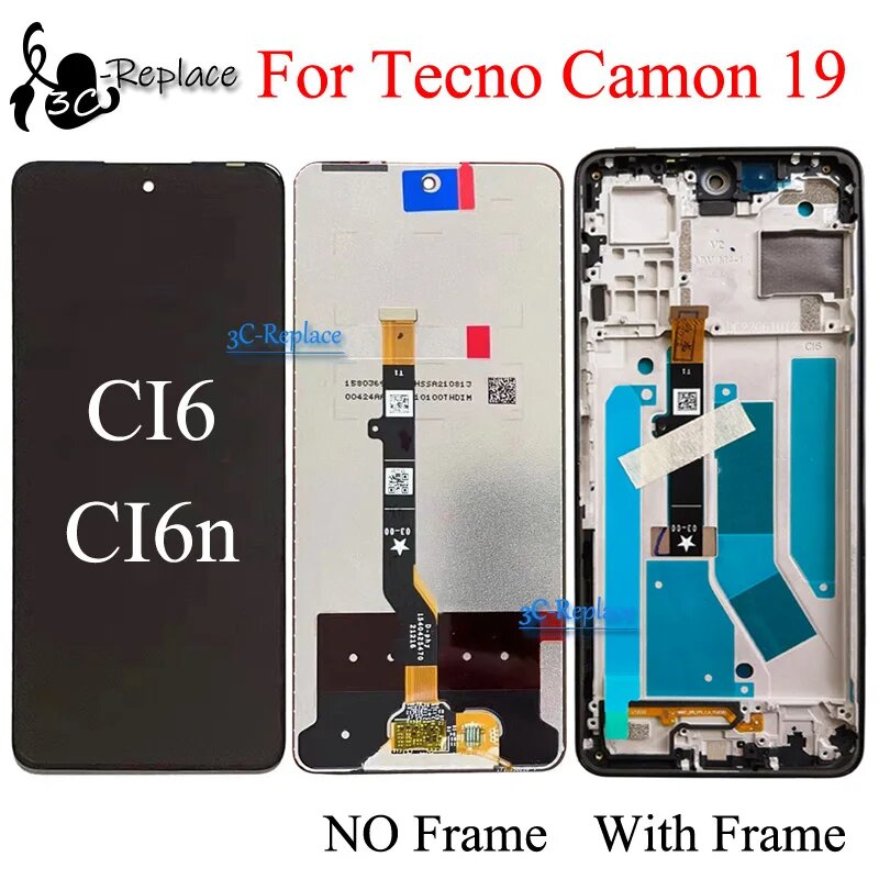 6,8-дюймовый ЖК-дисплей для Tecno Camon 19 CI6 CI6n, дигитайзер сенсорного экрана в сборе, запасные части/с рамкой Green With Frame