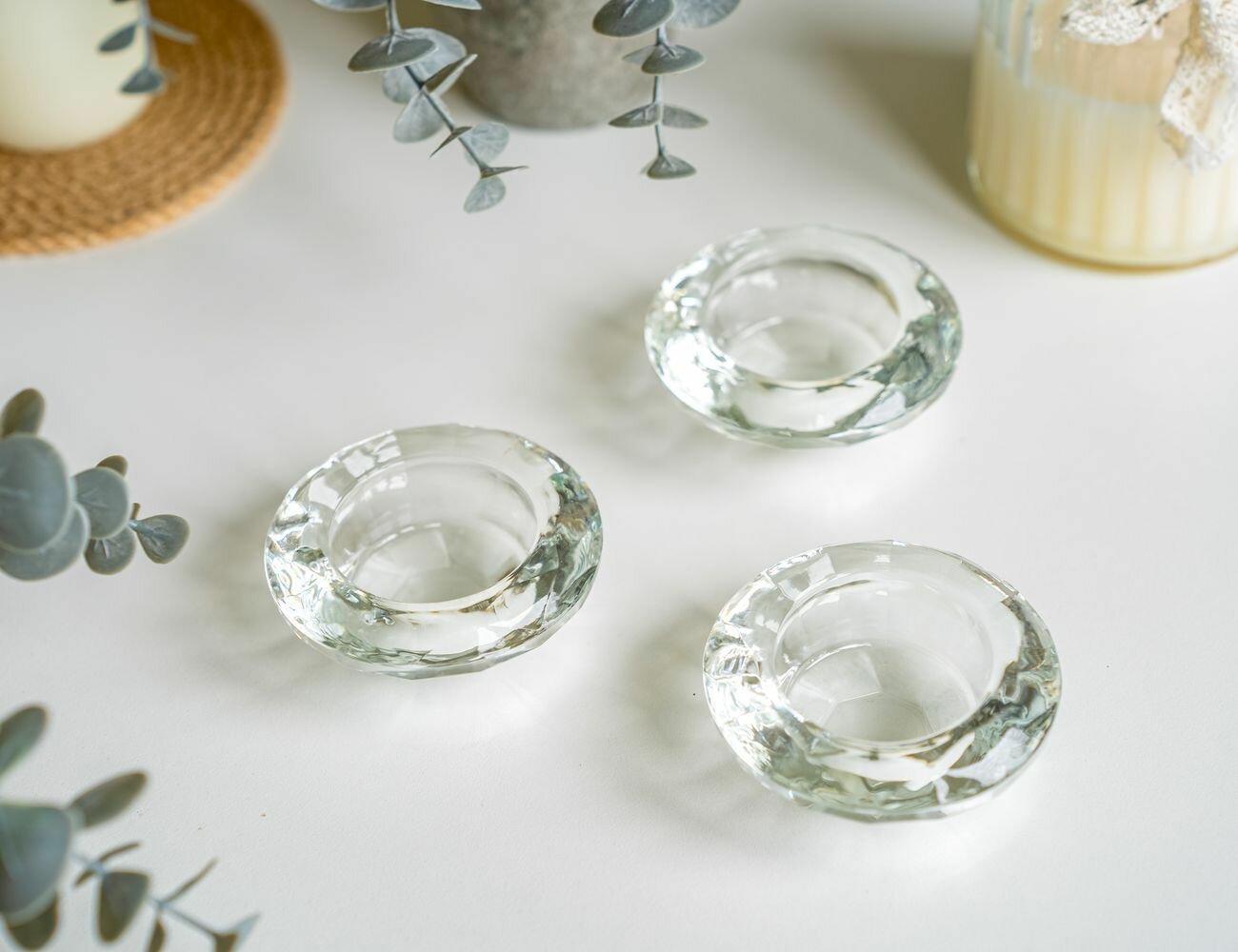 Набор стеклянных подсвечников прозрачные мечты, под чайные свечи, прозрачный, 7 см (3 шт.), Koopman International ACC681850